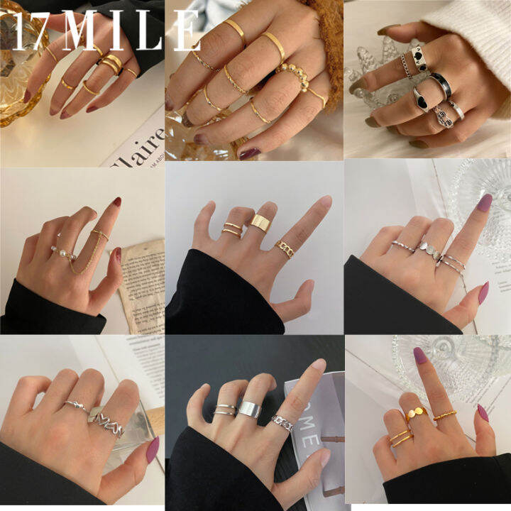 17MILE Punk Gold Chain Rings Set For Women Girls Fashion Irregular ...
