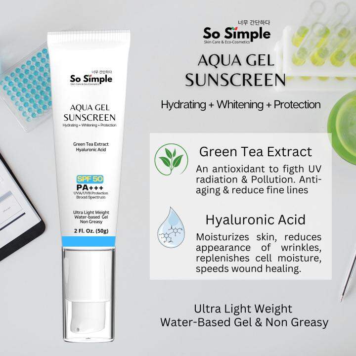 So Simple Aqua Gel Sunscreen SPF50 PA+++ with Green Tea Extract ...