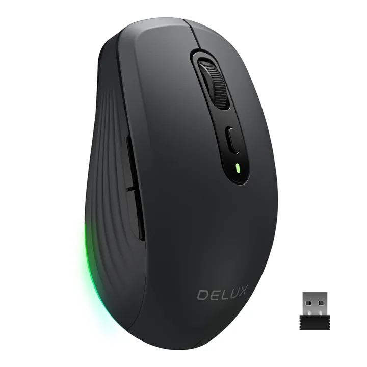 Delux 2.4G Wireless Optical Mouse ตัวรับสัญญาณบลูทูธ6ปุ่มพร้อมไฟ LED ...
