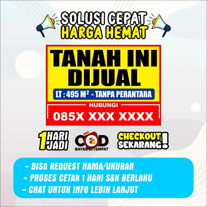 Spanduk/Banner/Backdrop Tanah DIjual Bisa Ubah Tulisan COD Bayar Di ...