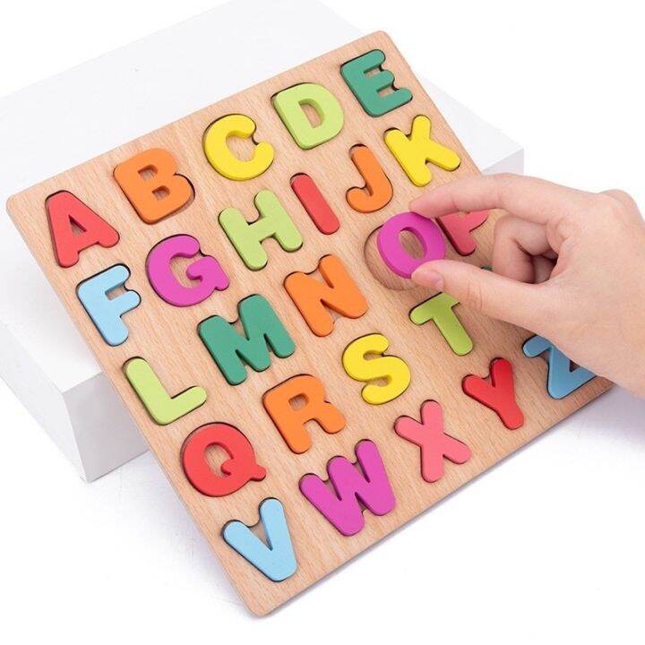 [TAT]Alphabet Digital Puzzle Wooden Toys Kid Number Letter shape ...