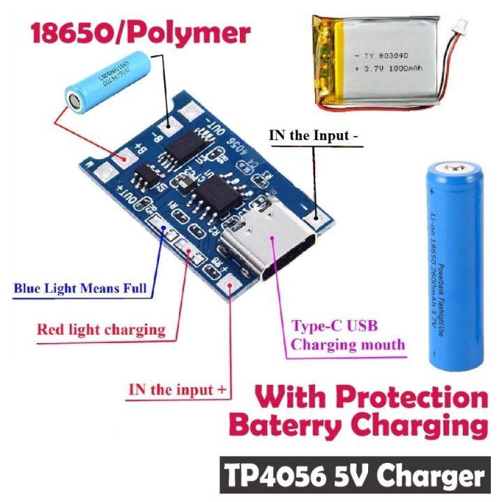 TP4056 USB Type-C Modul Cas Charger Baterai Lithium 18650 Cas Batre 5V ...