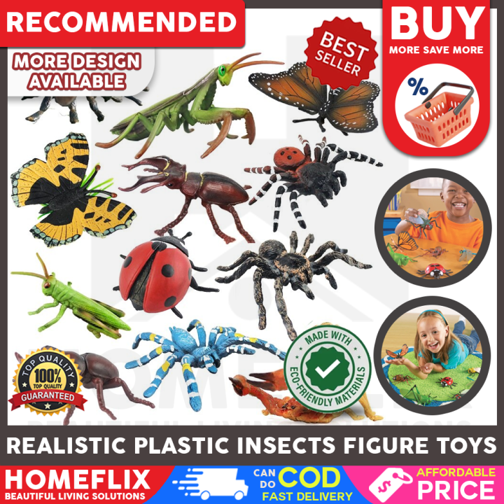 Homeflix Realistic Bugs Figures Toys - Plastic Insects Figurines Set ...