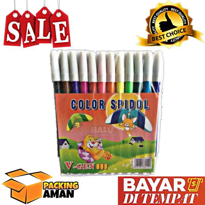 (BISA COD) PROMO 1 Set Spidol V-gen 898 Warna Warni isi 12 warna ...