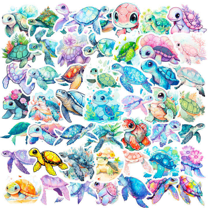 VIKTERM 50 PCS Ocean Turtle Stickers Sea Creatures Waterproof Vinyl ...