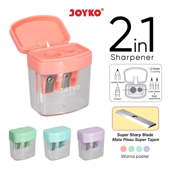 Rautan 2 Lubang Warna Pastel Joyko B-24PTL | Sharpener 2 in 1 Joyko ...