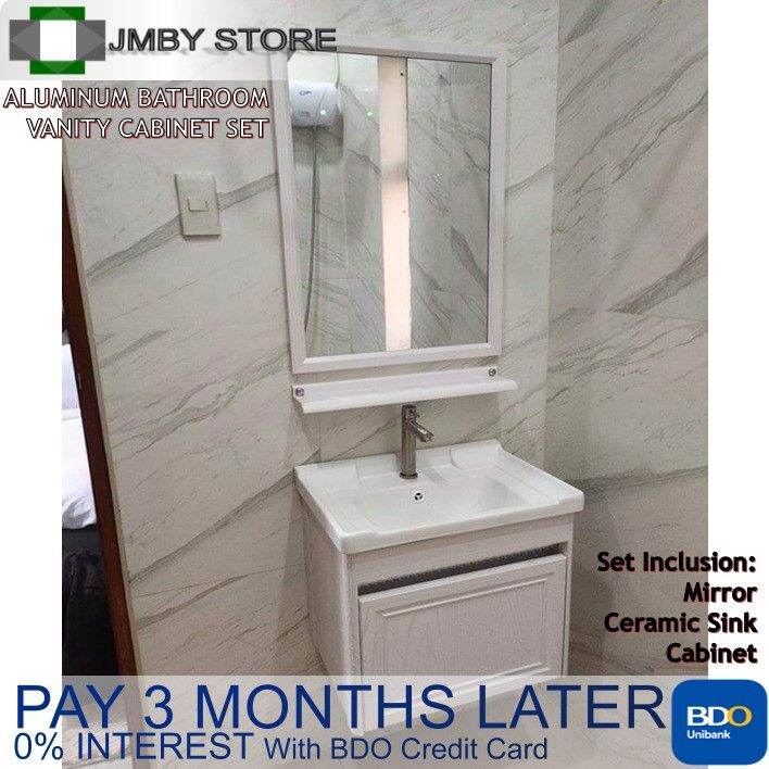 Rust-Resistant Aluminum Bathroom Vanity Cabinet with Mirror and Ceramic ...