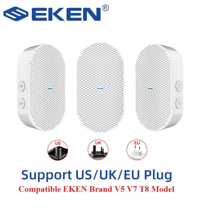 EKEN Wireless Doorbell Chime AC110-240V 52 Chimes 110dB Receiver Low ...