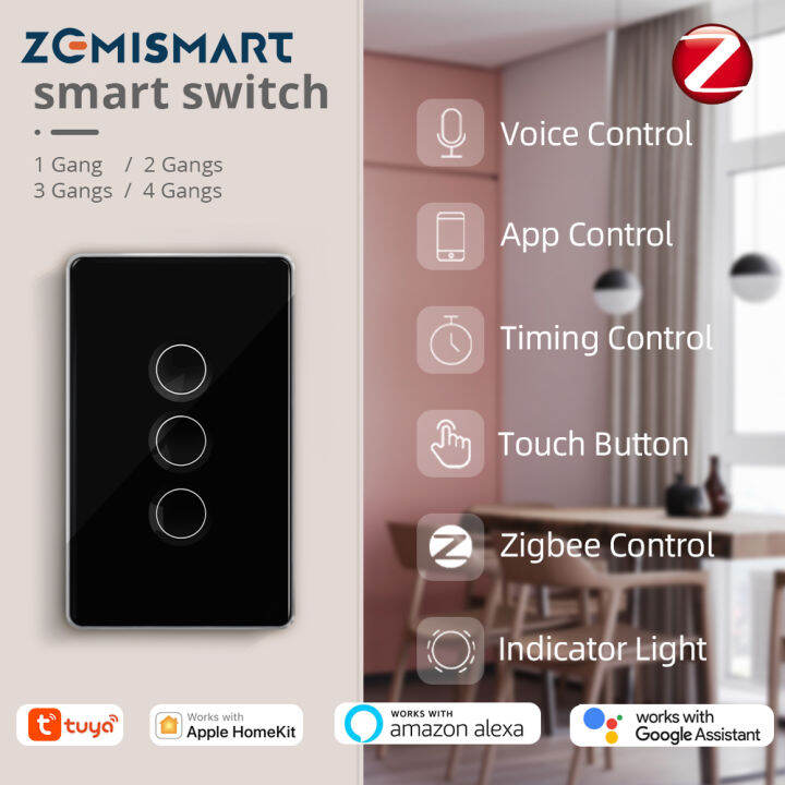 zemismart Tuya Zigbee Smart Touch Botton Light Switch Tempered Glass ...