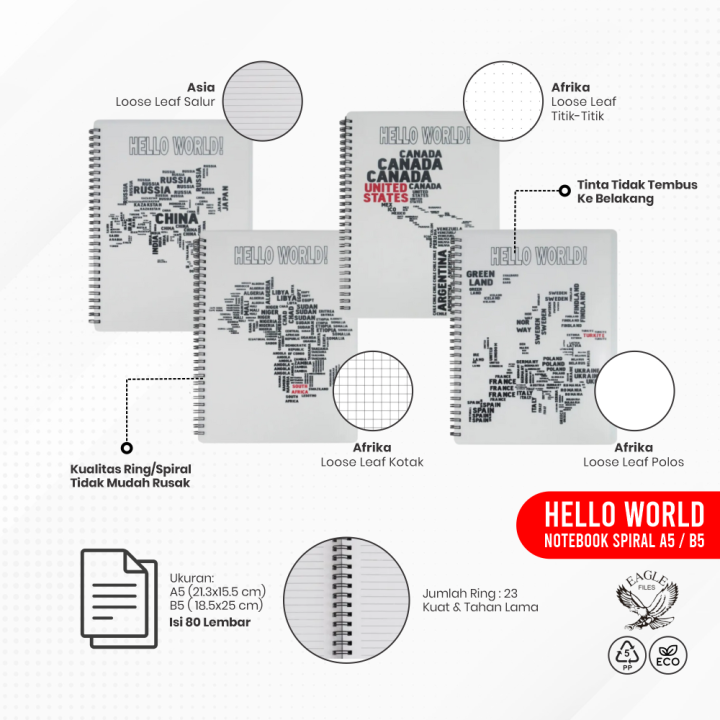 Eagle Files Notebook Spiral A5 Buku Tulis Catatan Diary Motif Hello ...