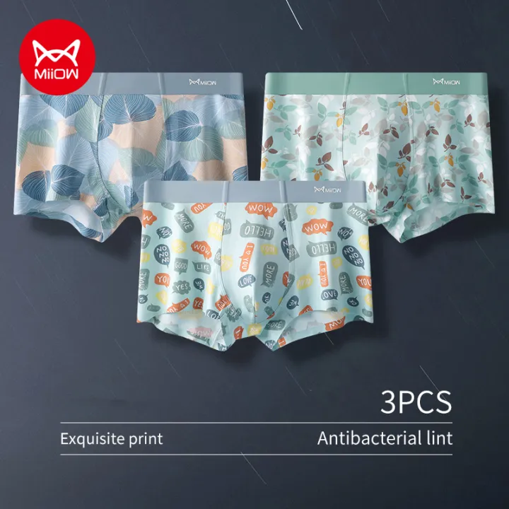 MiiOW 3Pcs Boxers Men Underwear Ice Silk Printing Man Boxer Men's ...
