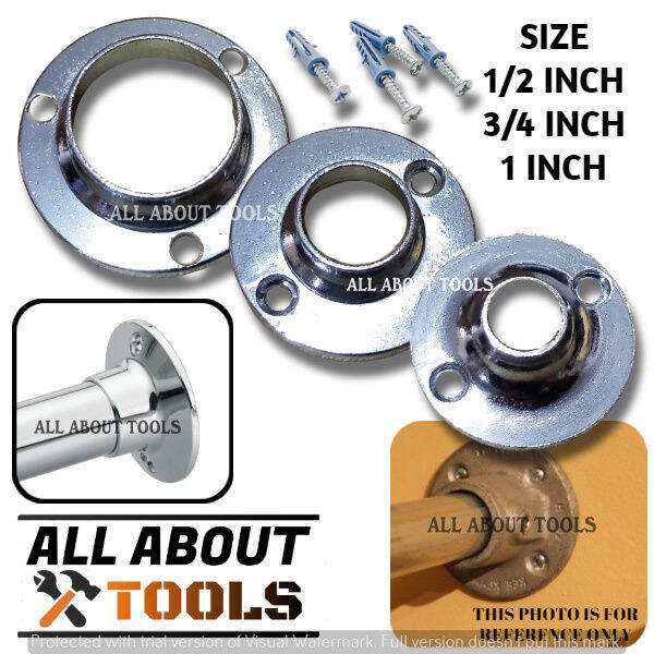 (AAT) 1 PC Chrome Plated Curtain Rod ROUND Flanges (1/2, 3/4 and 1 INCH ...