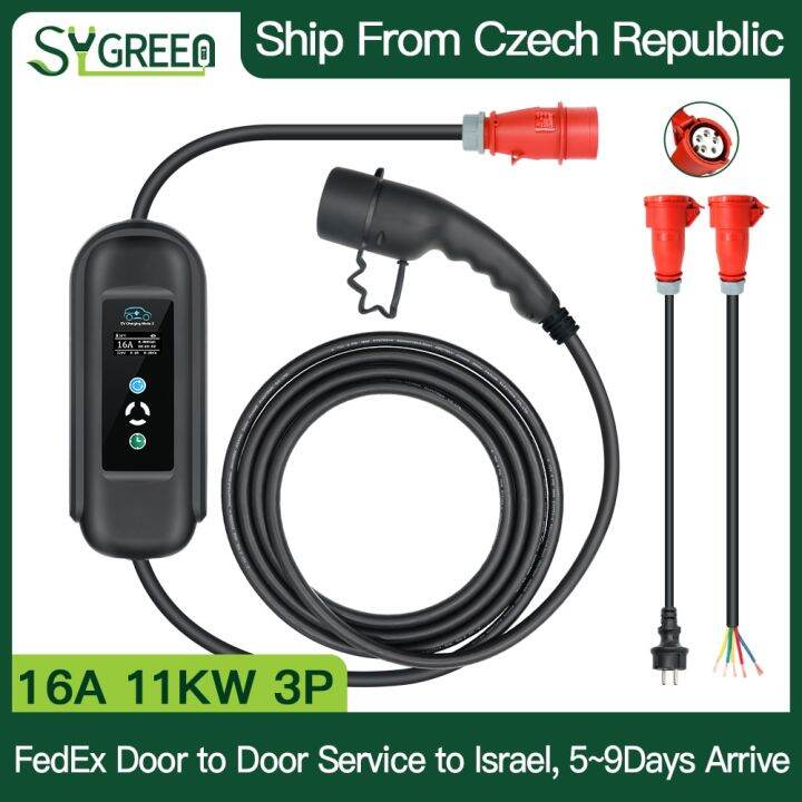 11KW 16A 3 Phase Portable EV Charger Type 2 IEC 62196 Wallbox Model 2 EVSE Equipment Home Car ...