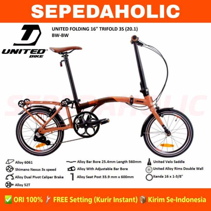 Sepeda Lipat UNITED TRIFOLD 3S Ukuran 16 Inch Alloy Shimano Nexus 3 ...