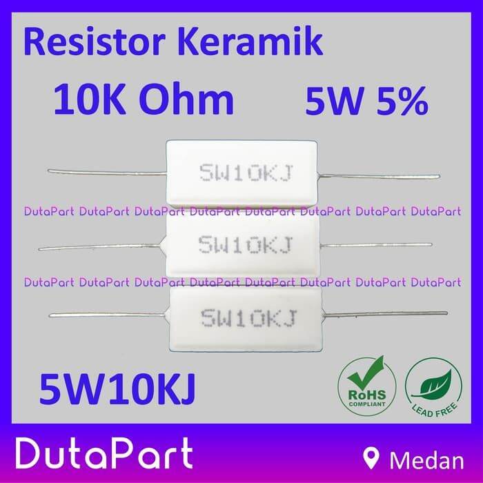 20 PCS Resistor Keramik 10K Ohm 5W 5% 5W10KJ 5Watt 5 Watt Kwalitas ...
