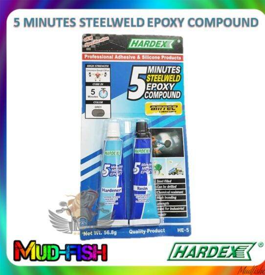 HARDEX HE-5 5 MINUTES STEEL WELD EPOXY COMPOUND HARDENER & RESIN 56.8G ...