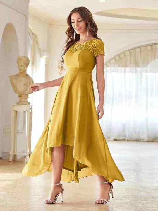 D#902 Elegant long back dress lace shoulder dress kasal dress | Lazada PH