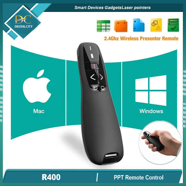 DIGITAL R400 Wireless Presentation Remote, 2.4 GHz, USB-Receiver, Red ...