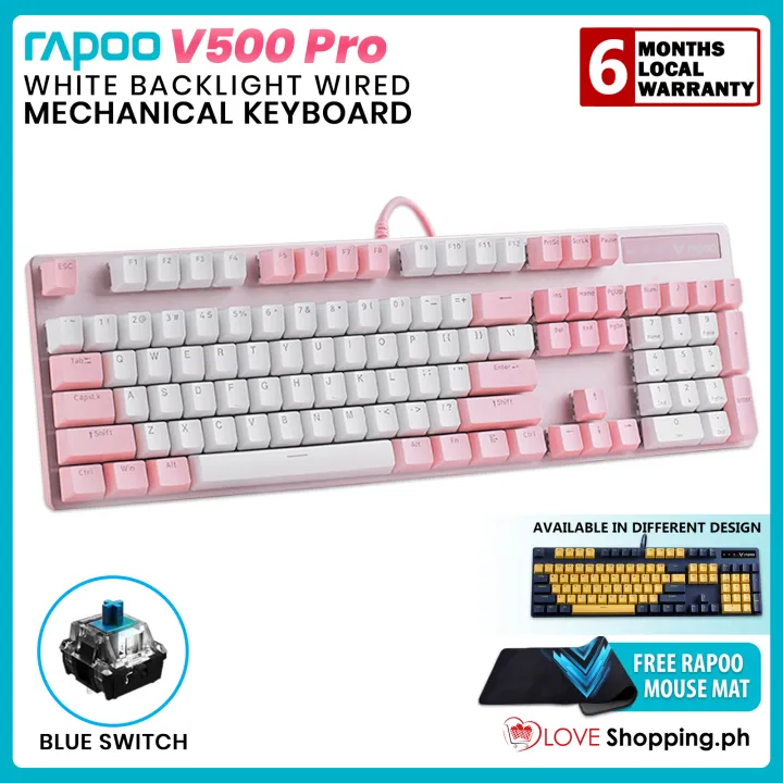 Rapoo VPro V500 Pro Pure White Backlight Blue Switch Wired Mechanical ...