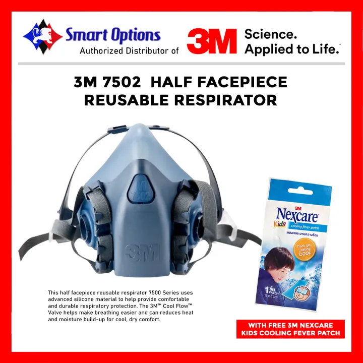 3M™ Half Facepiece Reusable Respirator 7502 Medium WITH FREE 3M NEXCARE ...