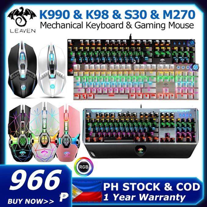 【PH STOCK】 Leaven K990/K98 Mechanical Backlit Keyboard And S30/M270 RGB Mouse for Windows Gaming ...