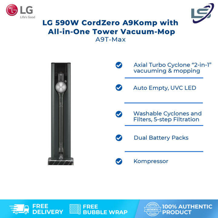 LG 590W CordZero A9Komp with All-in-One Tower Vacuum-Mop A9T-Max ...