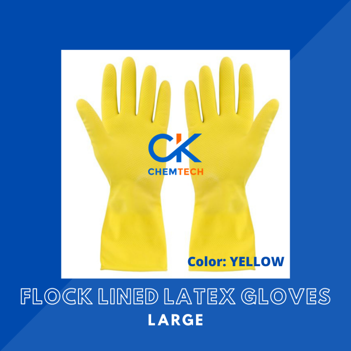 CK Chemtech Household Latex Gloves "Flocklined" (Blue/Yellow) | Lazada PH
