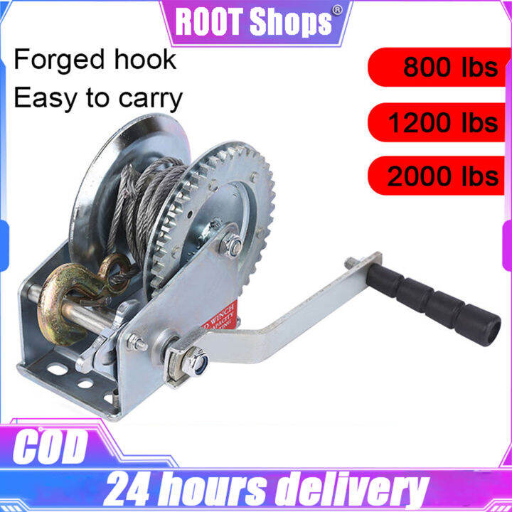 【COD】Auto Brake Hand Winch with 10m Cable, 1200lbs Capacity | Lazada PH