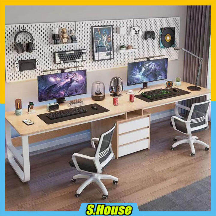 2 Person Couple Computer Desk Gaming Table Drawer Office Meja Berkembar ...
