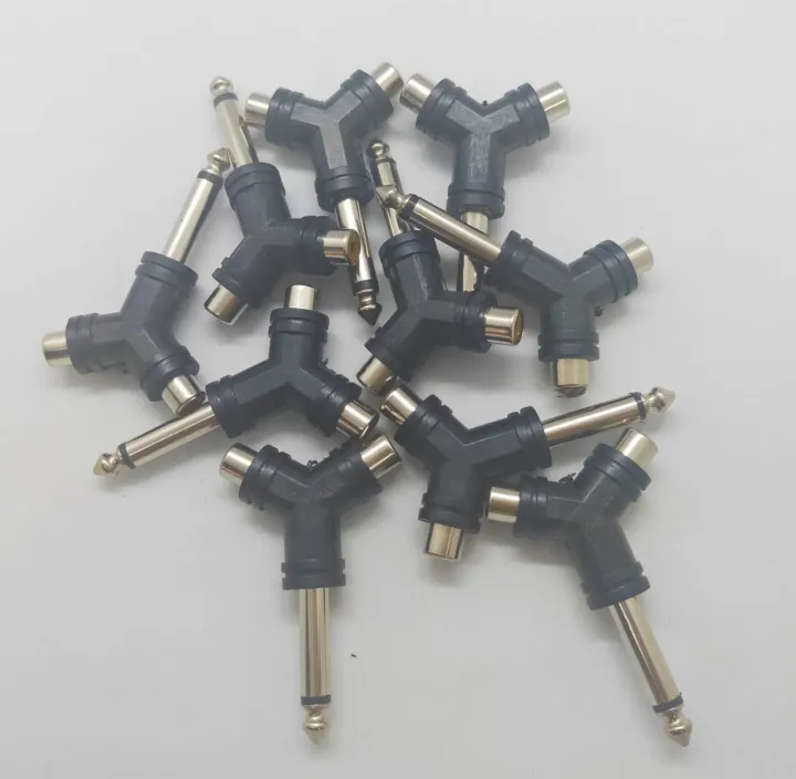 5pcs PL55 Mono to 2RCA Jack 6.35mm Conector Adapter Mono Plug (Y-Type ...