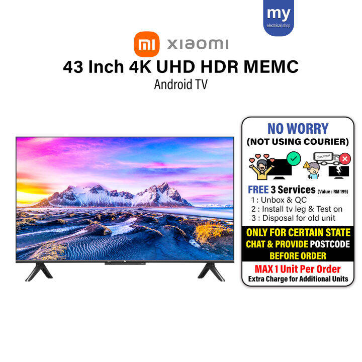 Xiaomi 43 Inch 4K MEMC HDR Android TV HD HDR P1 Mi TV L43M6-6ARG | Lazada