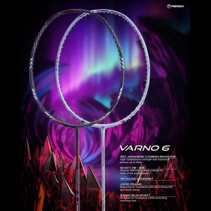 Protech VARNO 6 (4U)(MAX 35LBS)(FREE STRING+GRIP)(ORIGINAL) Badminton ...