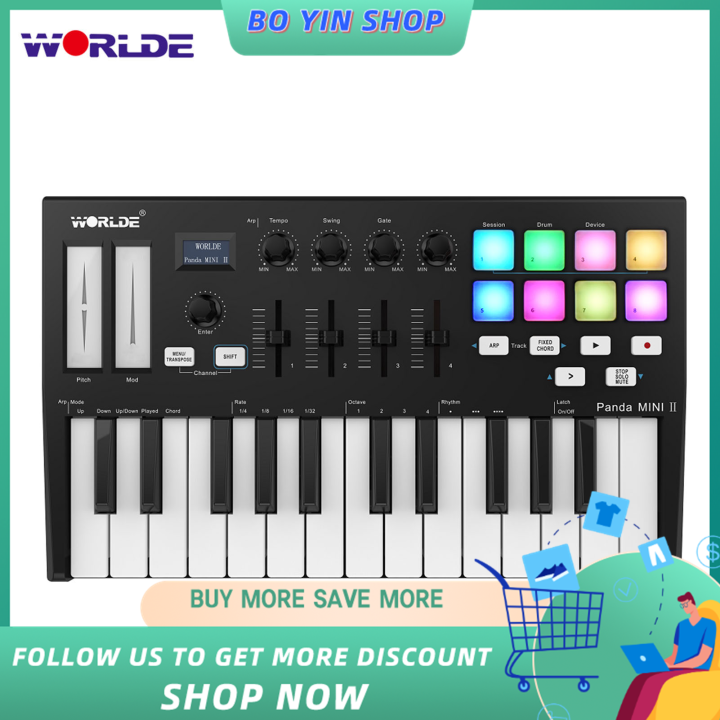 WORLDE Panda MINI II Portable 25-Key USB MIDI Keyboard Controller with ...