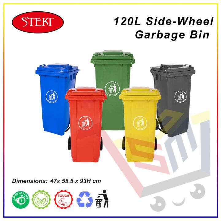 STEKI™ 120L Side-wheel Rolling Garbage Bin/Trash Bin/Waste Bin/ | Lazada PH