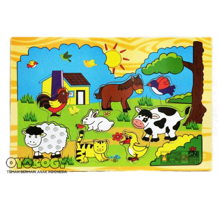 Mainan Edukasi Anak Puzzle Kayu Hewan Animal Farm Kuda Sapi Ayam ...