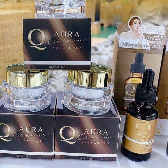 เซรั่ม+ ครีม Q Double Cream Q aura ลดฝ้าหน้าใส ของแท้100% มีสติ๊กเกอร์ทุกขวด แท้100% พร้อมส่ง ...