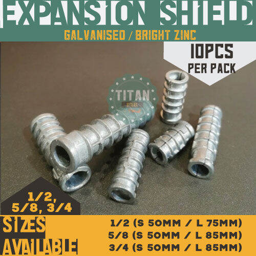 Titan Steel - 10pcs - 1/2, 5/8, 3/4 Expansion Shield (Galvanised ...