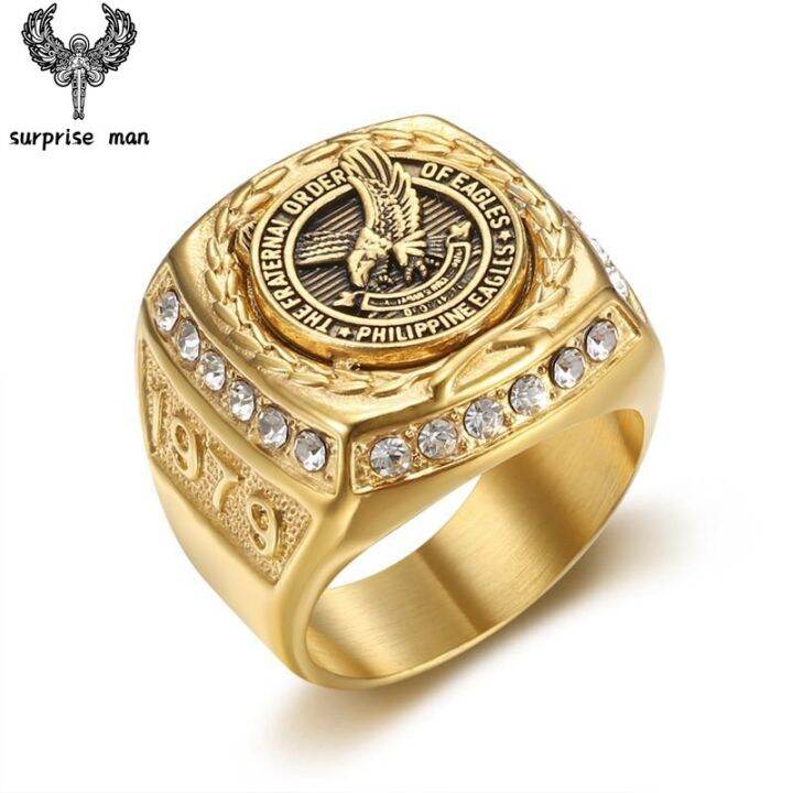 SM Gold Plated Eagle Kuya Bull Ring for Men Finger Stainless Steel Ear ...