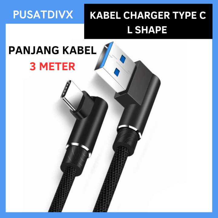 KABEL CHARGER USB TYPE C L SHAPE CABLE 2.1A 3 METER FOR SMARTPHONE | Lazada Indonesia