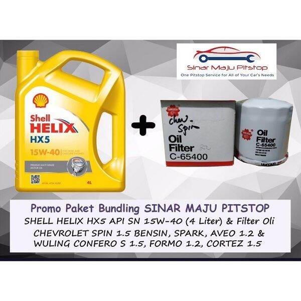 Paket Bundling Oli SHELL HELIX HX5 15W-40 API SN Original 4 Liter ...