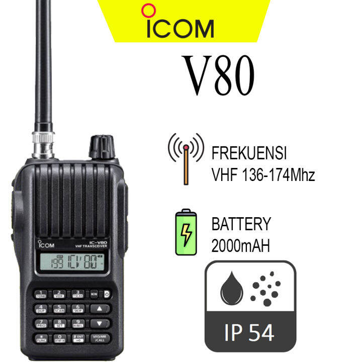 Icom IC-V80 VHF 136-174Mhz Handy Talky Walkie Talkie Bisa Terkoneksi Dengan Baofeng UV5R ...