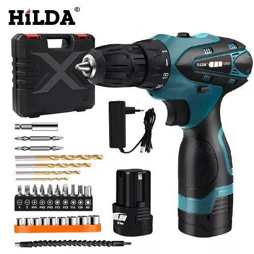 HILDA 16.8V Lithium-Ion Cordless Electric Drill Screwdriver Power Tool ...