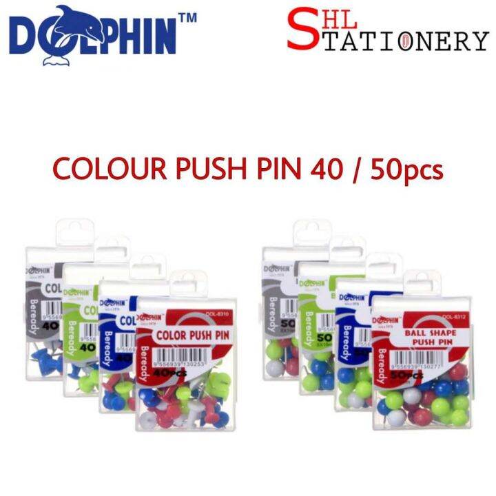 DOLPHIN Colour Push Pin Ball Shape Pins Map Tacks Plastic Head Steel ...