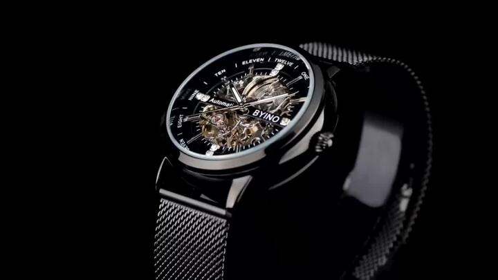 BYINO นาฬิกาข้อมือ100นาฬิกากลไกระบบอัตโนมัติของแท้สองด้านกลวงกันน้ำ30 ...