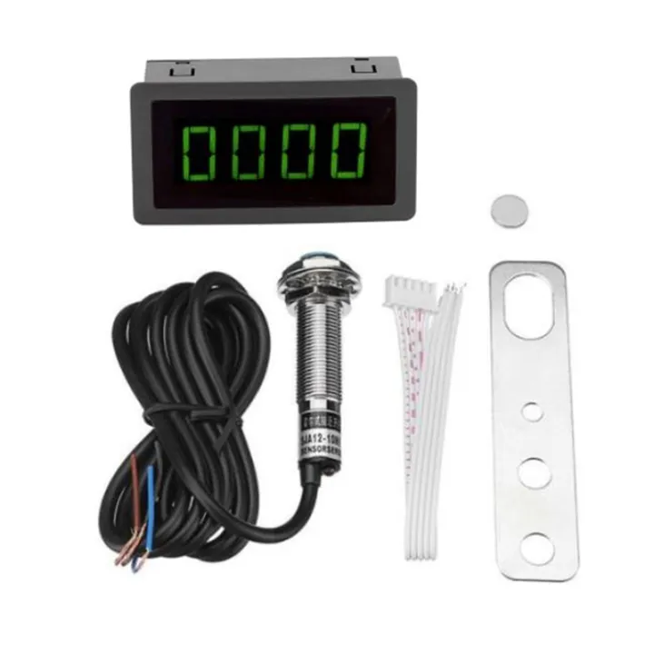 1Set 12V 24V Measuring Gauge 4 Digital LED Tachometer RPM Speed Meter ...