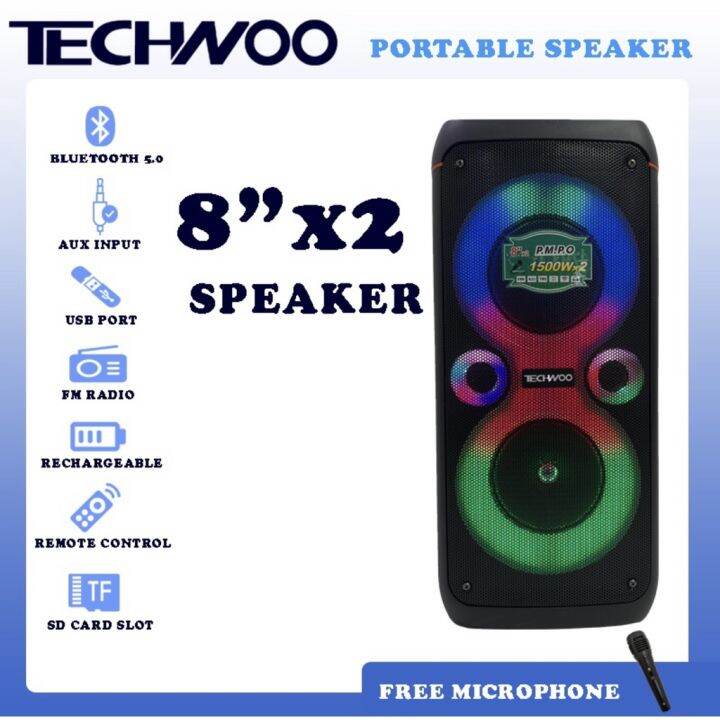 TECHWOO 8"x2 Portable Bluetooth Speaker w/ LED Light | Lazada PH
