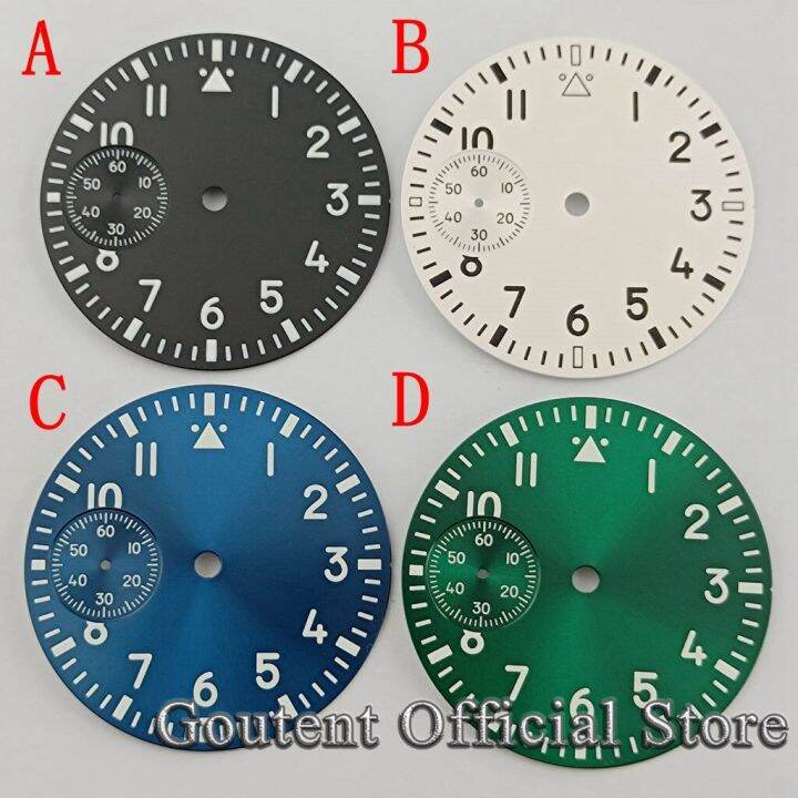 37Mm Sterile Black White Blue Green Watch Dial Green Luminous Fit Eta ...