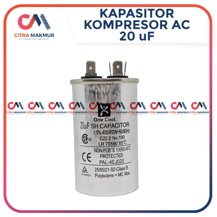 Kapasitor AC 20 uf Capasitor Outdoor Air Conditioner Kompresor Almunium Tabung Mesin Single One ...