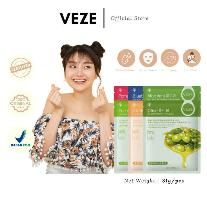 (BPOM) Veze Sheet Mask Korea Masker Wajah Blueberry Aloe Vera ...