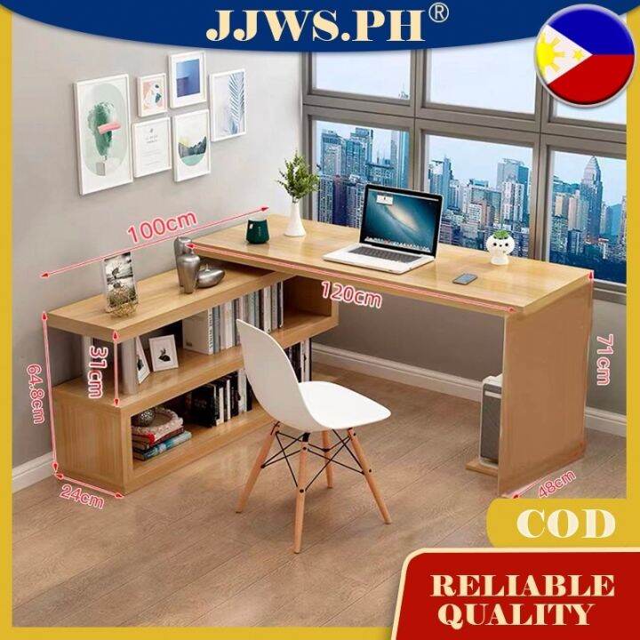 【COD】 ⭐COD⭐ Rotating Office Desk Computer Table L-Shaped 360°rotating bookshelf Study PC | Lazada PH